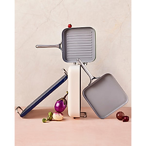 Caraway Square Grill Pan - 11” Grill Pan - Non-Stick Ceramic Coated - Non Toxic, PTFE & PFOA Free - Oven Safe & Compatible with All Stovetops - Gray