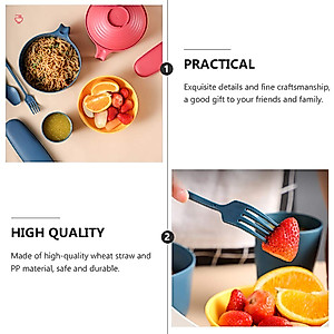 DOITOOL 1 Set 7pcs Traditional Japanese Style Noodle Ramen Rice Miso Soup Bowls with Matching Lids Spoons Fork Cup and Chopsticks