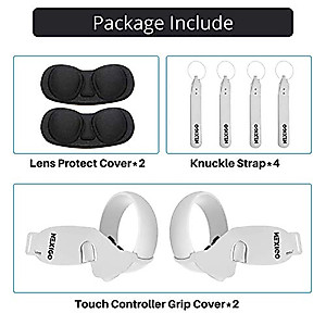 NexiGo Newest Touch Controller Grip Cover & Knuckle Strap & Lens Protect Cover Set for Oculus Quest 2, Professional Silicone Protection Accessories, Sweatproof, Anti-Fall, Matte White
