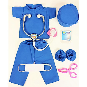 7 Piece Nurse, Doctor, Scrubs Doll Clothes Mask Medical Kit fits 18 Inch American Girl Doll Blue