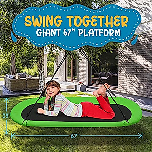 SereneLife Outdoor Spinner Saucer Tree Swing-Hanging Tree Oval Shaped Flying Saucer w/Rope Straps,Cushion Padded Metal Frame,Polyester Fabric Seat,for Kids & Adult-SereneLife SLSOVSWNG55GR (Green)