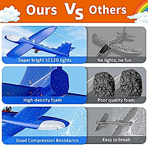 Ceekan 3-Pack LED Airplane Toy, Foam Glider with Plane Launcher - Catapult Plane with 2 Flight Modes, Kids Gifts Flying Toy for 3 4 5 6 7 8 9 10 11 12 Year Old Boys Girls