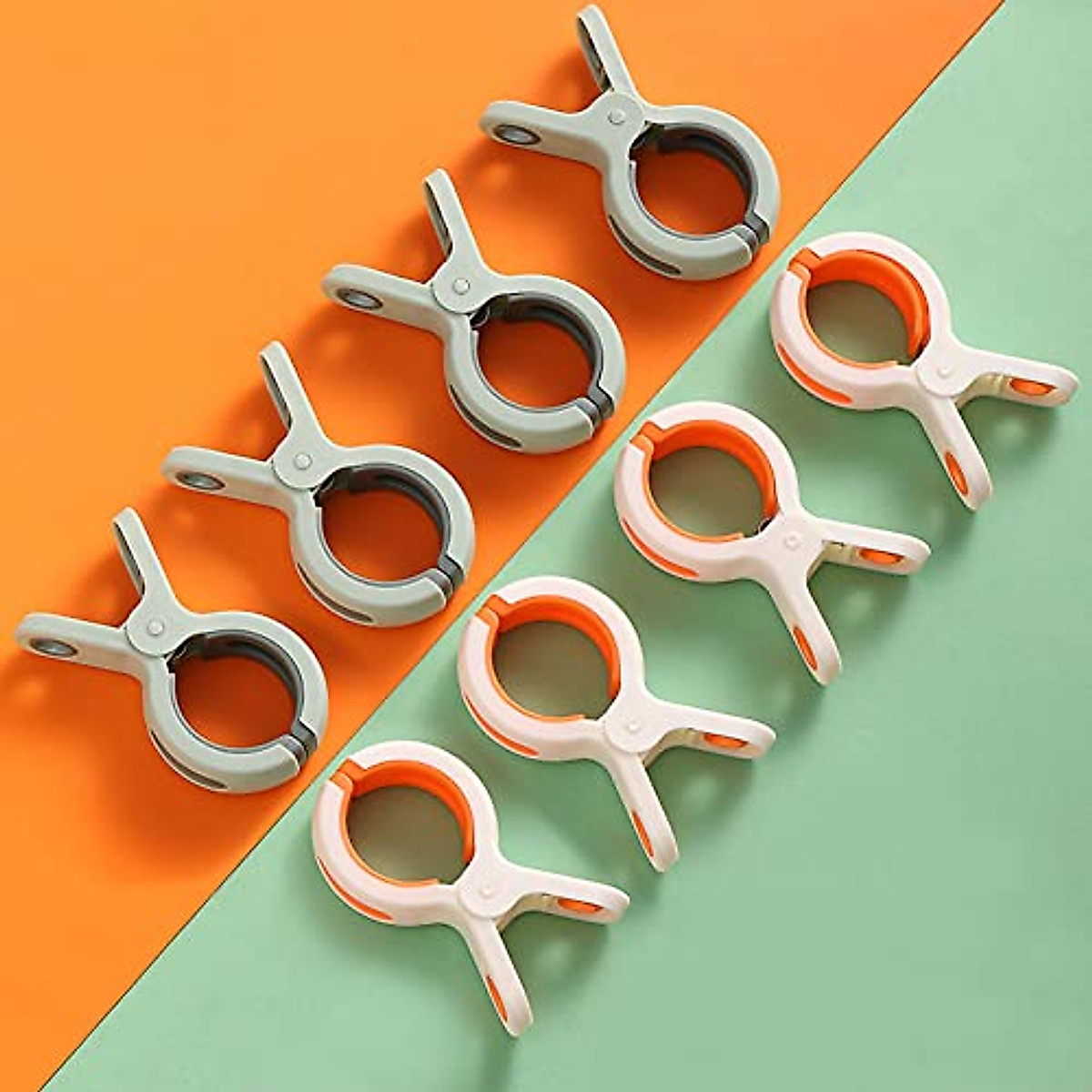 Kirmoo Beach Towel Clips for Beach, Pool & Cruise Chairs 8 Pack Large Plastic Windproof Clothes Pins Quilt Blanket Clip Holders (White and Green)