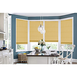 Roman Window Shades Window Blinds, Yellow Premium Blackout Window Roman Shades, Custom Washable Fabric Roman Blinds for Windows, Doors, French Doors, Kitchen Windows