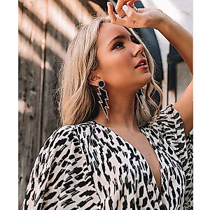 Beaded Lightning Earrings for Women Statement Lightning Bolt Dangle Earrings Sparkling Rhinestone Bead Drop Earrings Holiday Party Gifts (Black)