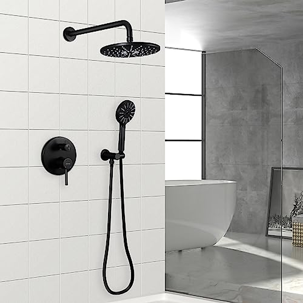 GAPPO Matte Black Shower System 9 Inch, Rain Shower Head with Handheld Spray High Pressure, Bathroom Luxury Wall Mounted Shower Faucet Set Rough-in Valve and Shower Trim Included