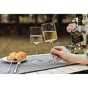 Crystal Square Wine Glasses Set Of 2-14 oz Stemware - Hand Blown Edge Wine Glasses- Red and White Wine Glasses With Stem - Premium Clear Drinkware Glassware