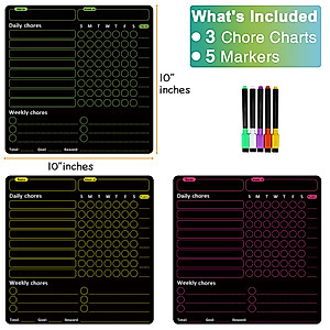 Magnetic Chore Chart for Kids Multiple Kids 3 Responsibility Charts & 1 Menu Board, Chore Chart for Teenagers Behavior Chart for Kids at Home, Dry Erase Chore Chart for Fridge Homeschool Supplies