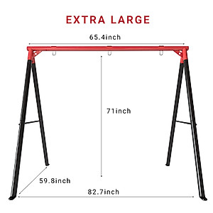IKARE Upgraded Heavy Duty Metal Swing Frame with Ground Nails, Swing Stand for 440lbs Load Capacity, Fits for Most Swings, Great for Indoor and Outdoor Activities (Red & Black)
