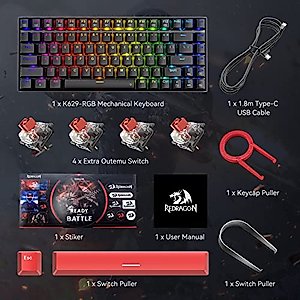 Mechanical Keyboard, Full RGB 75% Gaming Keyboard with Red Switches, Macro Editor Wired Keyboard 84 Keys for Windows Mac PC Laptop Tablet, K629-RGB
