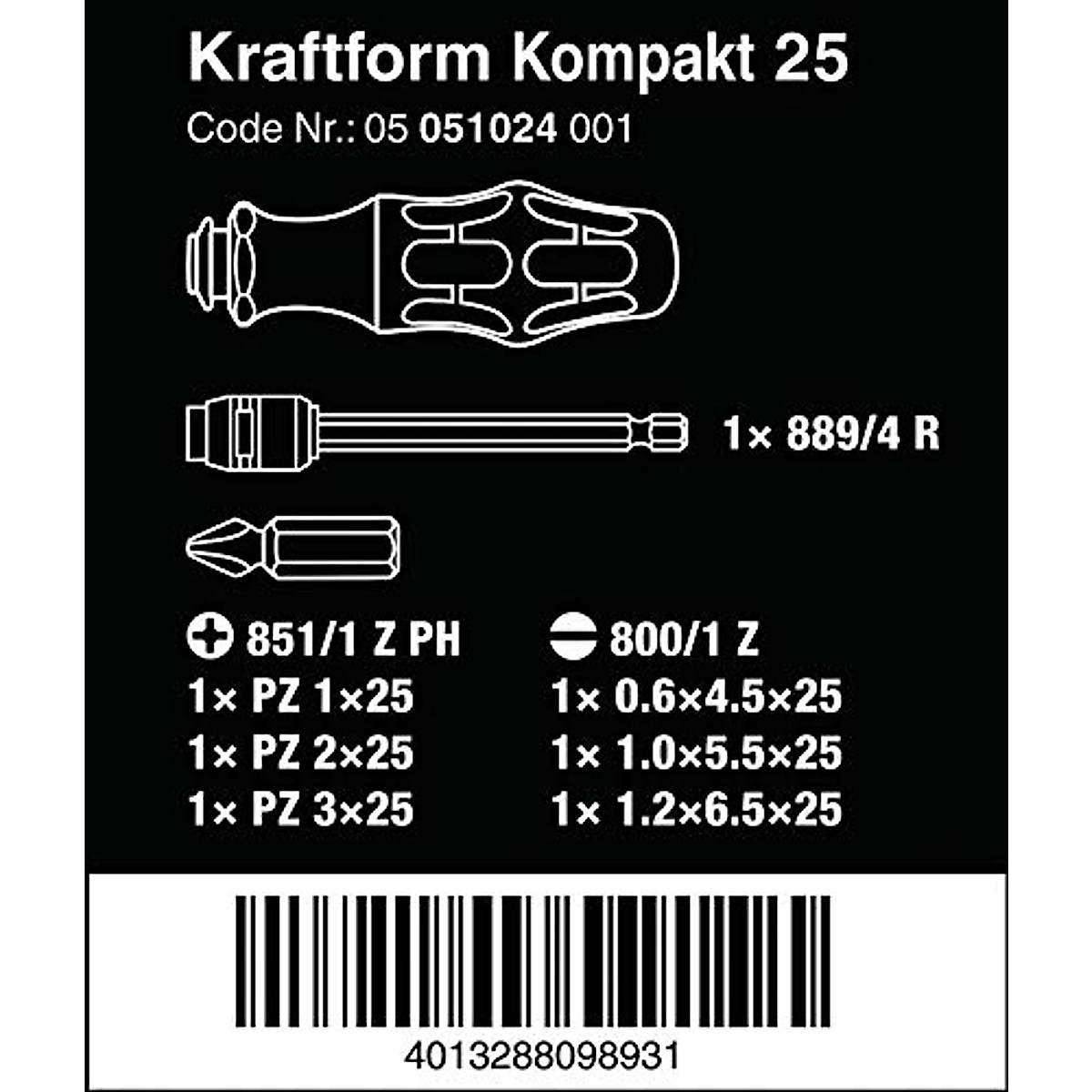 Wera 051024 Kraftform Kompakt 25 Pouch Set, Flat