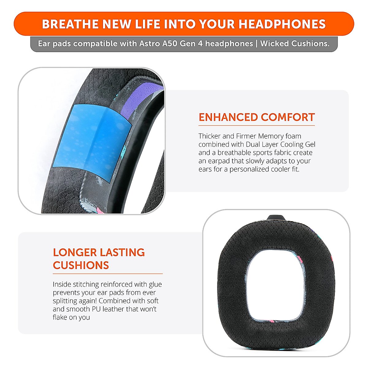 A50 WC Freeze A50 - Cooling Gel Replacement Earpads for Astro A50 Gen 4 and Astro A50X Only, Made by Wicked Cushions, Improved Durability, Thickness and Sound Isolation | 90's Black