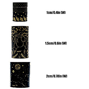 VEYLIN 10Rolls Black Gold Washi Tape, Premium Mixed Size Decorative Masking Tape for Scrapbook Journal