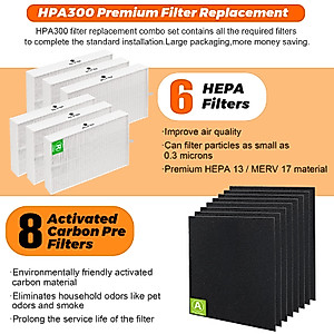6Pack HPA300 HEPA Filter Replacement for Honeywell Air Purifiers Filter HPA300 Series - HPA300, HPA304, HPA8350, HPA300VP- Replace HRF-R3 HRF-AP1 with 8 Pack Activated Carbon Pre-Filter
