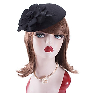 Lawliet Flower Womens Dress Fascinator Wool Pillbox Hat Party Wedding A083 (Black)