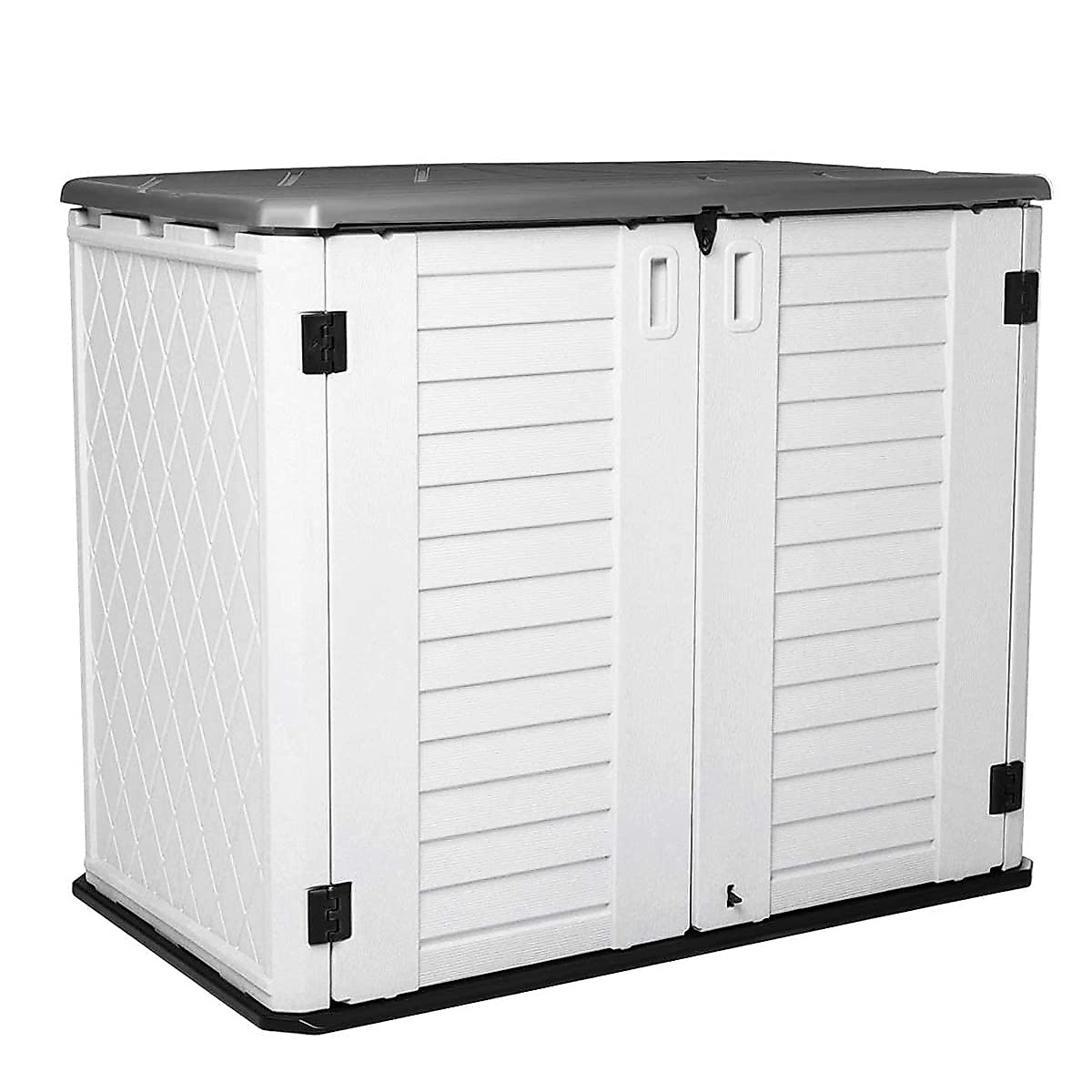 Horizontal Outdoor Garden Storage Shed for Backyards and Patios,Waterproof Storage Box,26 Cubic Feet Capacity for Garbage Cans, Lawnmower,Tools and Garden Accessories,Light Beige (White)