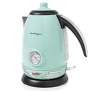 Nostalgia Retro Stainless Steel Electric Tea And Water Kettle, 1.7 Liters, Auto-Shut Off & Boil-Dry Protection, Water Level Indicator Window, Aqua