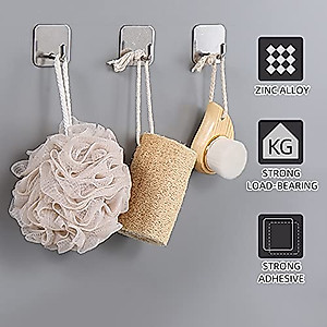 Keipc 4pcs Heavy Duty Self Adhesive Wall Hooks, 304 Stainless Steel Coat Shower Towel Clothes Hooks, Stick on Wall Hooks for Kitchen Bathroom Toilet, No Drill No Screw, Waterproof (Burnish Silver)