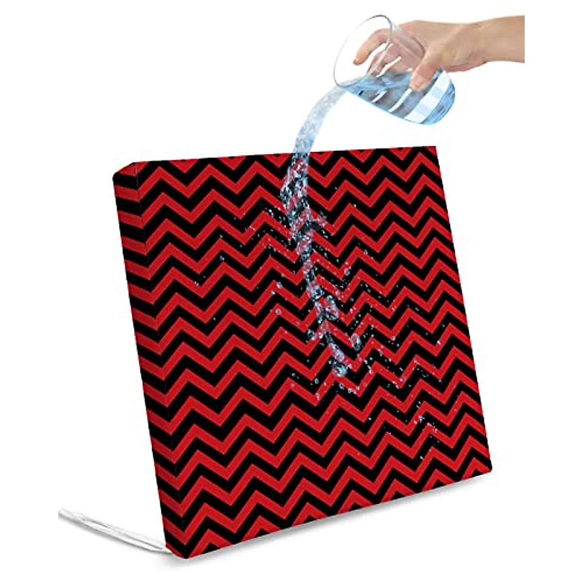 Porch Outdoor Chair Seat Cushion Covers Set Simple Ripple Waterproof Chair Pad Cover Black Red Chevron Stripe Slipcovers 4 Pack 20" x 18" x 4"