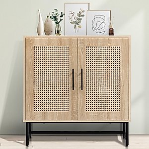 KFO Storage Cabinet with Handmade Natural Rattan Doors, Rattan Buffet Cabinet, Sideboard for Living Room, Hallway, Dining Room, Entryway
