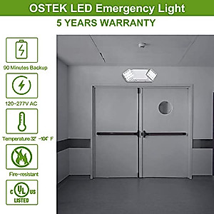 LED Emergency Light with Battery Backup, Adjustable Light Heads, Emergency Exit Lights for Home Power Failure, High Light Output for Commercial Hallways, Stairways, Fire Resistant 120-277V (1 Pack)