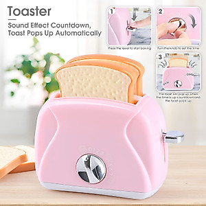 Kitchen Appliances Toys, Kids Play Kitchen Accessories Set, Pretend Kitchen Toys for Kids Ages 4-8, Coffee Maker, Mixer, Toaster with Realistic Lights & Sounds, Gift for Girls Ages 3+