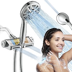 JDO Dual Shower Head with Handheld, 4-in-1 High Pressure Shower Head with Filter, SPA System, Massage Spray, Built in Power Wash, 7 Functions Rain Showerhead Combo with 79" Hose (Chrome)