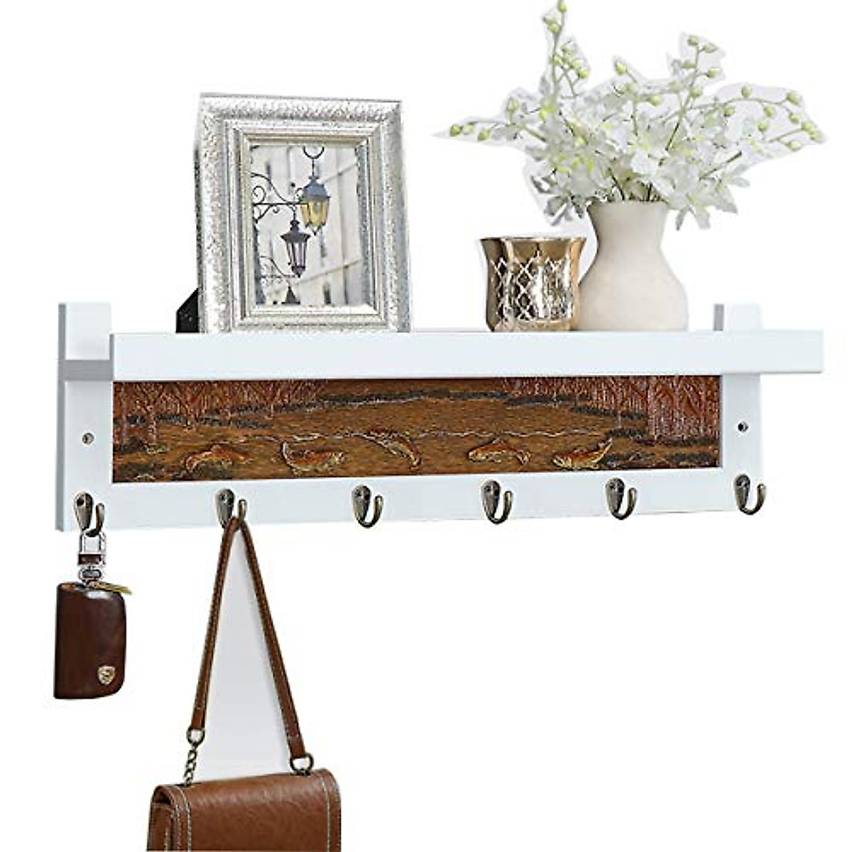 rUrEu Coat Rack Wall Mount,Wall Coat Rack with Shelf, Coat Hook Hanger,Coat Rack Hook, Coat Hanger Wall Mount for Hanging Jacket Coat/White/65Cm