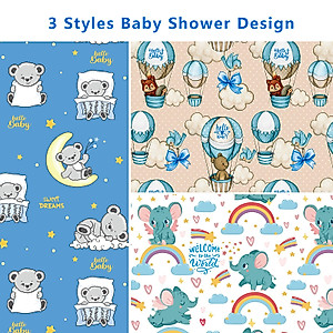 BOLIANNE Baby Shower Wrapping Paper - Gift Wrapping Paper for Boys Girls Kids with Cute Baby Bears Elephants Hedgehogs, 6 Large Sheets Baby Gift Wrap for Birthday Holiday, 27 X 37 Inch