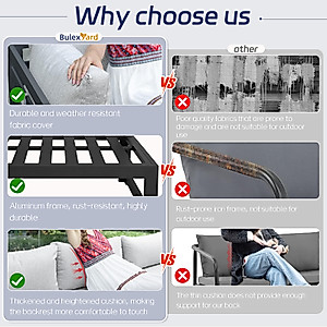 BULEXYARD Aluminum Patio Furniture Set with 43" Propane Gas Fire Pit Table, 9 Pieces Outdoor Furniture Sectional Sofa Large Conversation Sets (9 Pcs-A, Grey/Light Grey W/Firepit)