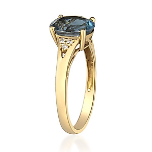 Gin & Grace 10K Yellow Gold Genuine London Blue Topaz Ring with Diamonds for Women | Ethically, authentically & organically sourced (Oval-Cut) Shaped London Blue Topaz Hand-Crafted Jewelry for her
