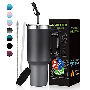 40 oz Insulated Tumbler for 100% Leak Proof, Stainless Steel Reusable Cups with Lids and Straws, Double Wall Vacuum Coffee Travel Mug Gift for Family Friends Teachers, Dishwasher Safe, BPA Free