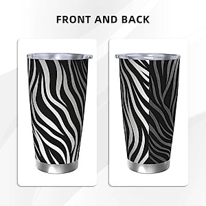 Zebra Print Tumbler with Lid and Straw 20oz Stainless Steel Car Cup for Hot and Cold Drinks, Double Wall Insulated Travel Coffee Mug Reusable Drink Thermos Cup Birthday Gifts