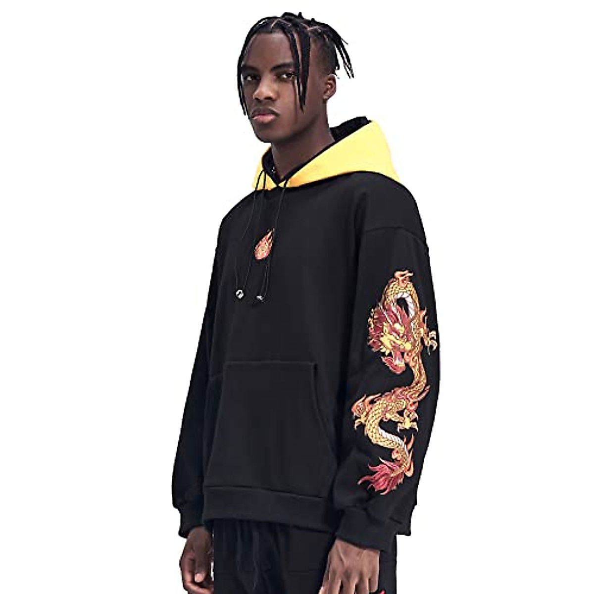 MFCT Japanese Streetwear Embroidered Fleece Hoodies for Men (Large, Black1)