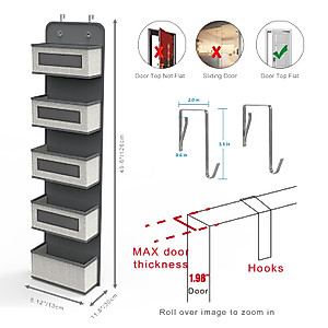 Domsanistor Over The Door Hanging Organizer with 5 Big Pockets, Wall Mount Fabric Back of Door Storage Organizer with Clear Window & Metal Hooks for Pantry Closet Diaper Dorm Nursery Bedroom