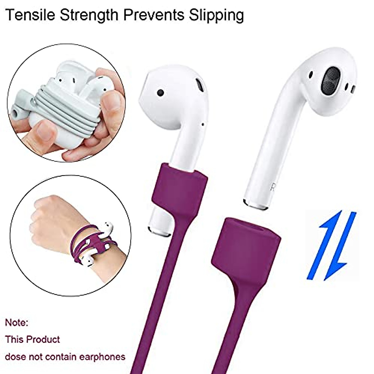 BUISAMG Magnetic Anti-Lost Straps for AirPods, Soft Silicone Sports Lanyard, Neck Rope Cord -(4-Pack) Wireless Headphones Anti-Lost Rope (Wine red / White / Light Purple/ Green)