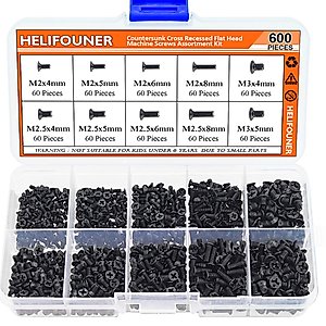 HELIFOUNER 600 Pieces M2 M2.5 M3 Phillips Flat Head Screws, Electronic Repair Screws for SSD, Laptop Notebook Computer