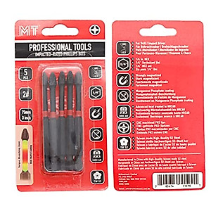 Milliontronic Extra Long Philips Head Screwdriver Bit Set, PH1, PH2 (3 inch / 75mm)