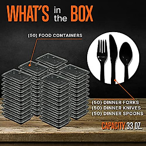 SQUATZ 50 Meal Prep Containers with Lids for Adults - 33oz, Microwave Safe, Reusable Food Storage, Freezer Safe, Leak-Free Lunch Container - Includes Utensils