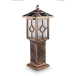 European Retro Solar Pillar Light Column Lamp Post Lamp Aluminum Metal Outdoor Glass Lantern LED Street Light for Villa Community Park School Courtyard Lawn Decoration