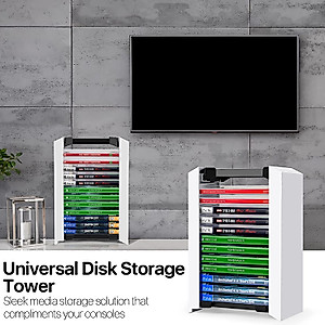 Eddrence PS5 Game Storage Tower Universal Games Storage Tower Stores 12 Game or Blu-Ray Disks Game Holder Rack for PS4, PS5, Xbox One, Xbox Series X/S, Nintendo Switch Games and Blu-Ray Disks