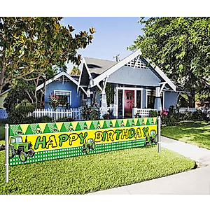 Large Green Tractor Birthday Banner Farm Tractor Themed Birthday Party Supplies Decorations Tractor Birthday Party Backdrop Green Tractor Birthday Yard Sign (9.8 x 1.6 feet)