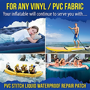 PVC Stitch Liquid Waterproof Repair Patch for Air Mattresses, Waterbeds, Above-Ground Pools, Bouncy Houses, Hot Tubs, Air Tracks, Works on Blow up PVC & PU Inflatables