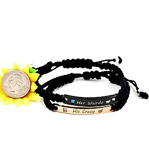 Uloveido Stainless His Crazy and Her Weirdo Bracelet Set, Matching Relationship ID Couple Bracelets for Him Her (Crazy Weirdo)