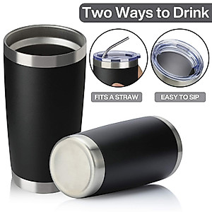 MEWAY 20oz Tumbler Cup Double Wall Vacuum Insulated Travel Mug Bulk, Stainless Steel Tumblers with Lid and Straw, Durable Powder Coated Coffee Cups for Cold & Hot Drinks (Black, 1)