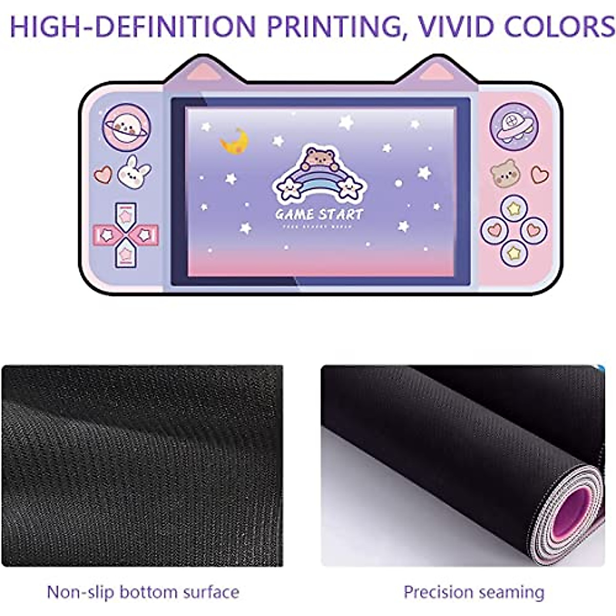 Kawaii Anime Mouse Mat,Cute Cartoon Cat Ear Extended Gaming Mouse Pad 31.5x15.7 inch,Large Non-Slip Rubber Base Mousepad Computer Laptop Desk Pad Waterproof for Work Game Office Home (Color2)
