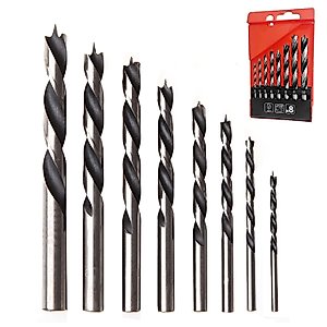 8PCS Brad Point Drill Bits, 3-10mm Spiral Twist Wood Drill Bits Set for Woodworking, Softwood and Laminated Wood MDF