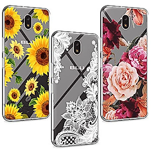 YJROP (3-Pack) for BLU View 2 Case, for BLU View 2 B130DL Case, Soft Clear TPU [Scratch-Resistant] Drop Silicone Bumper Protection Shockproof Phone Case Cover for BLU View 2 B130dl,Flower