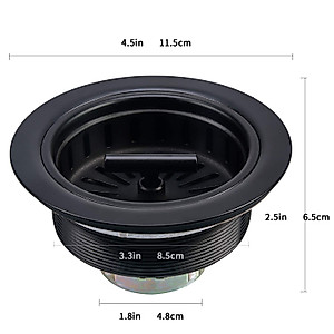 KONE Black Kitchen Sink Drain Matte Black Sink Strainer 3-1/2 Inch Drain Assembly Kit Replacement for Universal 3.5 Inch Kitchen Sink, All Stainless Steel Body with Strainer Basket and Drain Stopper