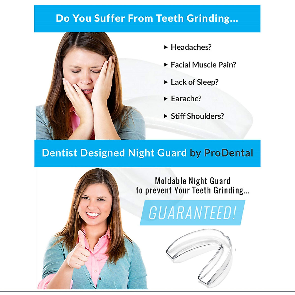 ProDental Thin and Trim Mouth Guard for Grinding Teeth – 6 Pack, USA Made, Bonus: Teeth Whitening System Included, Night Guard Stops Bruxism - Teeth Clenching, Customizable Dental Tray - No BPA